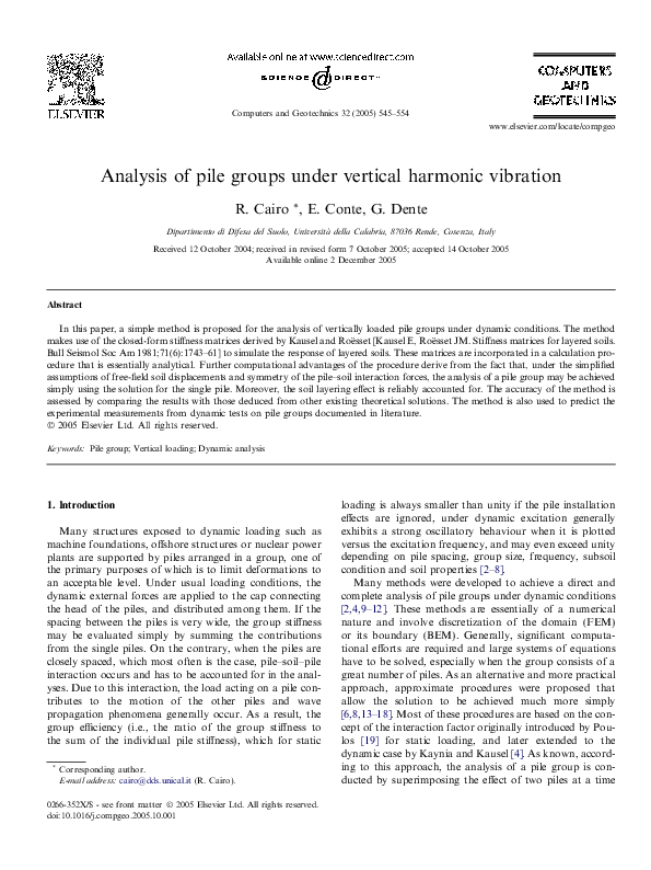 (PDF) Analysis of pile groups under vertical harmonic vibration