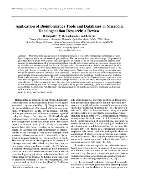 (PDF) Application of bioinformatics tools and databases in microbial dehalogenation research: A ...