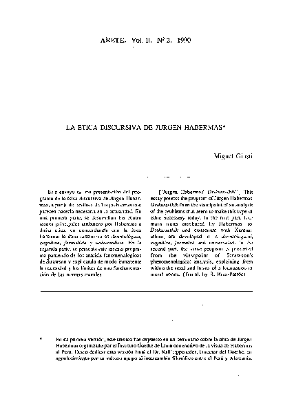 (PDF) La ética discursiva de Jurgen Habermas