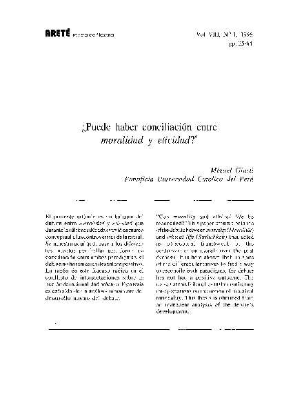 (PDF) ¿Puede haber conciliación entre moralidad y eticidad? | Miguel ...