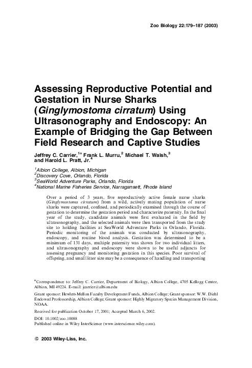 (PDF) Assessing reproductive potential and gestation in nurse sharks ...