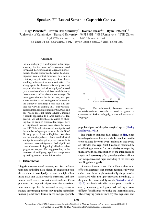 (PDF) Speakers Fill Lexical Semantic Gaps with Context