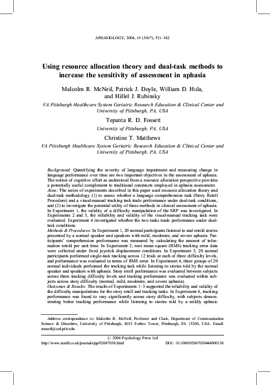 (PDF) Using resource allocation theory and dual‐task methods to ...
