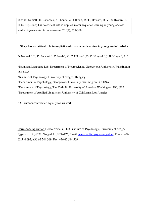 (PDF) Sleep has no critical role in implicit motor sequence learning in young and old adults
