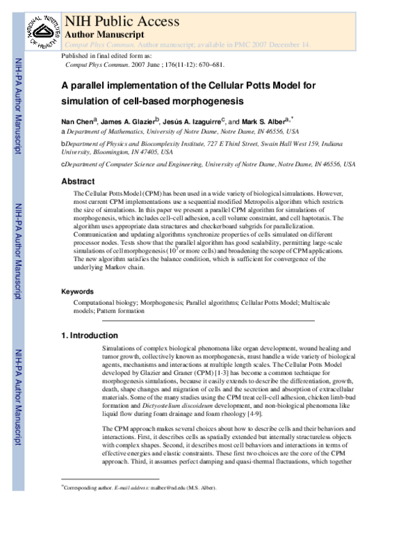 (PDF) A parallel implementation of the Cellular Potts Model for simulation of cell-based ...