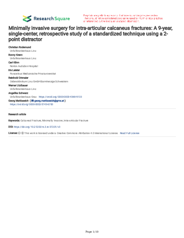(PDF) Minimally invasive surgery for intra-articular calcaneus ...
