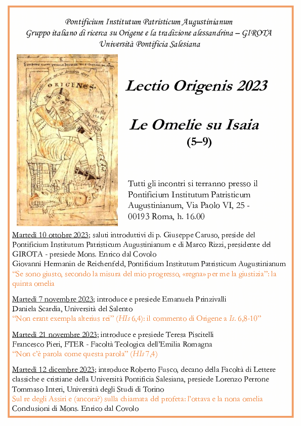 (PDF) Four Lectures on Origen’s «Homilies on Isaiah» (Rome, October ...