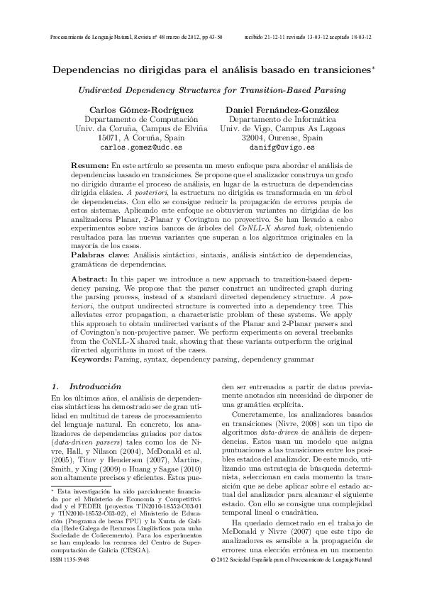 (PDF) Dependencias no dirigidas para el análisis basado en transiciones
