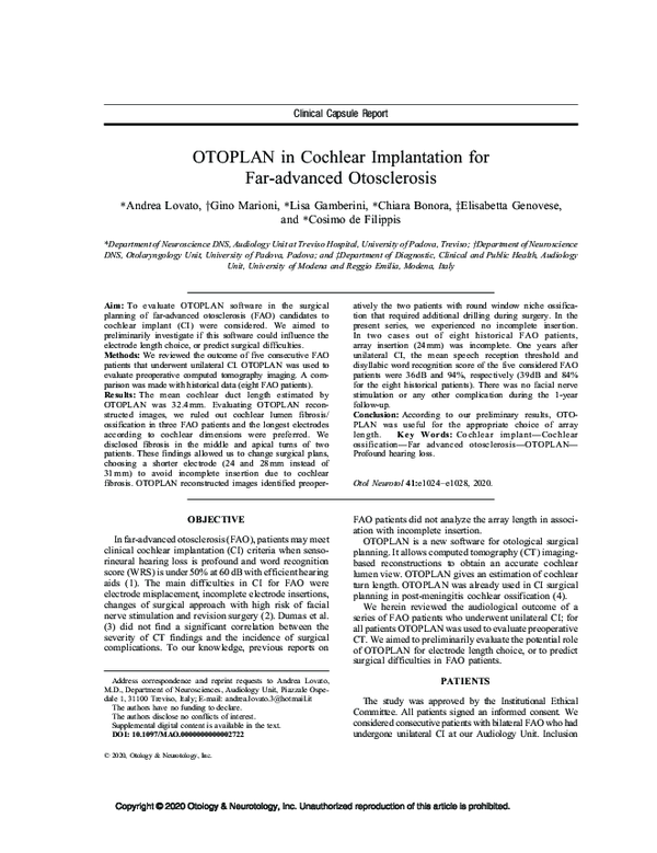(PDF) OTOPLAN in Cochlear Implantation for Far-advanced Otosclerosis