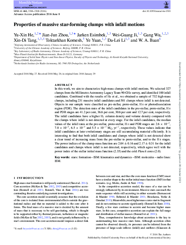 (PDF) Properties of massive star-forming clumps with infall motions