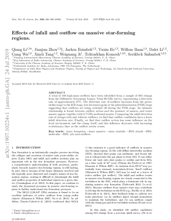 (PDF) Effects of infall and outflow on massive star-forming regions
