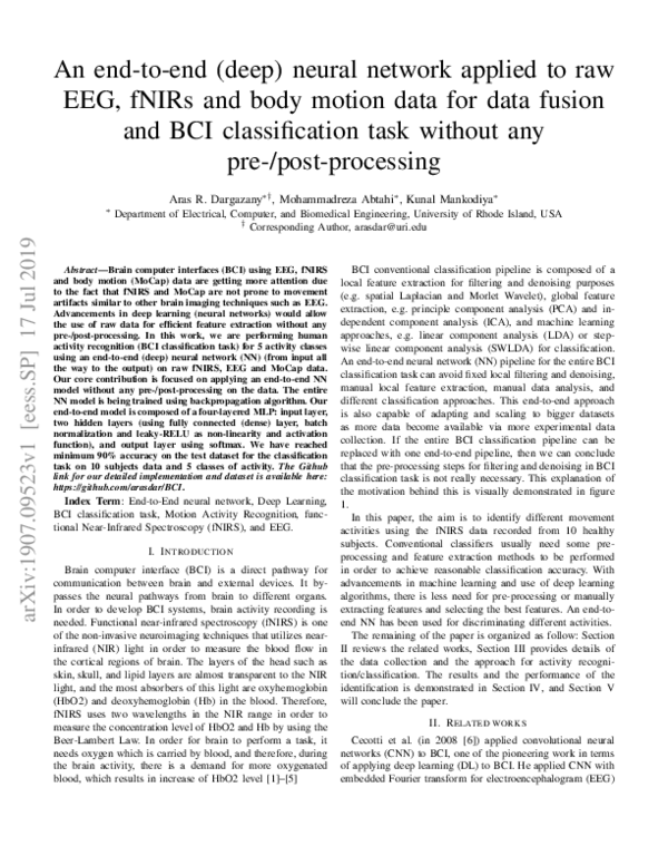 (PDF) An end-to-end (deep) neural network applied to raw EEG, fNIRs and body motion data for ...