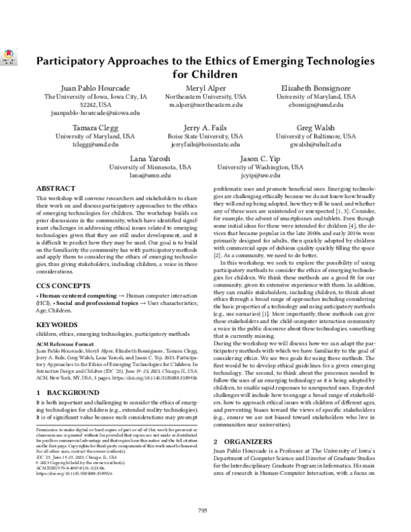 (PDF) Participatory Approaches to the Ethics of Emerging Technologies ...