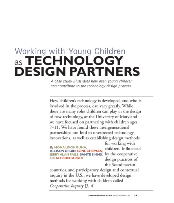 (PDF) Working with young children as technology design partners