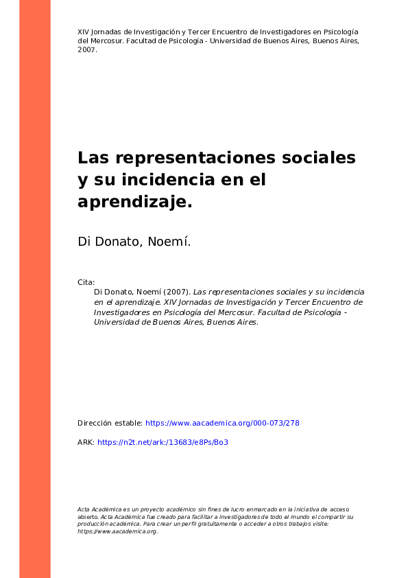 (PDF) Las Representaciones Sociales y Su Incidencia en El Aprendizaje