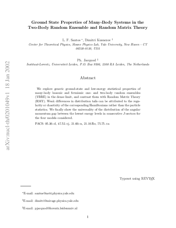 (PDF) Ground state properties of many-body systems in the two-body random ensemble and random ...