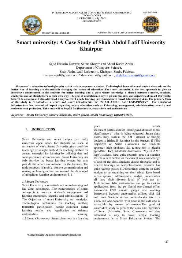 (PDF) mart university: A Case Study of Shah Abdul Latif University Khairpur