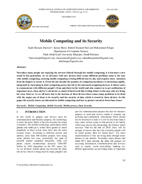 (PDF) Mobile Computing and its Security