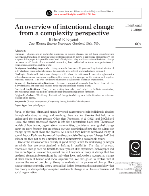 (PDF) An overview of intentional change from a complexity perspective