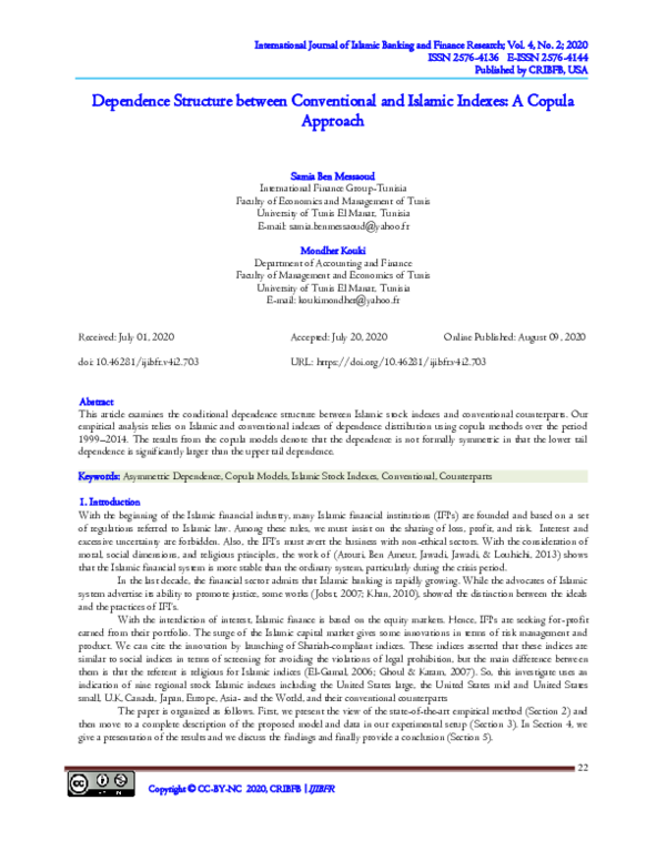 (PDF) Dependence Structure between Conventional and Islamic Indexes: A Copula Approach | Mondher ...