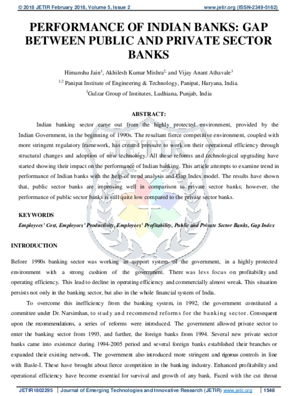 (PDF) Performance of Indian Banks: Gap Between Public and Private ...