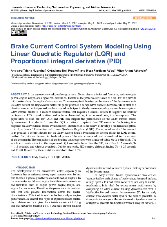 (PDF) Brake Current Control System Modeling Using Linear Quadratic Regulator (LQR) and ...