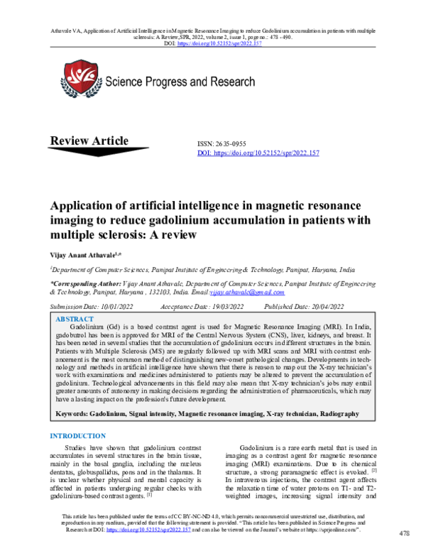 (PDF) Application of artificial intelligence in magnetic resonance imaging to reduce gadolinium ...