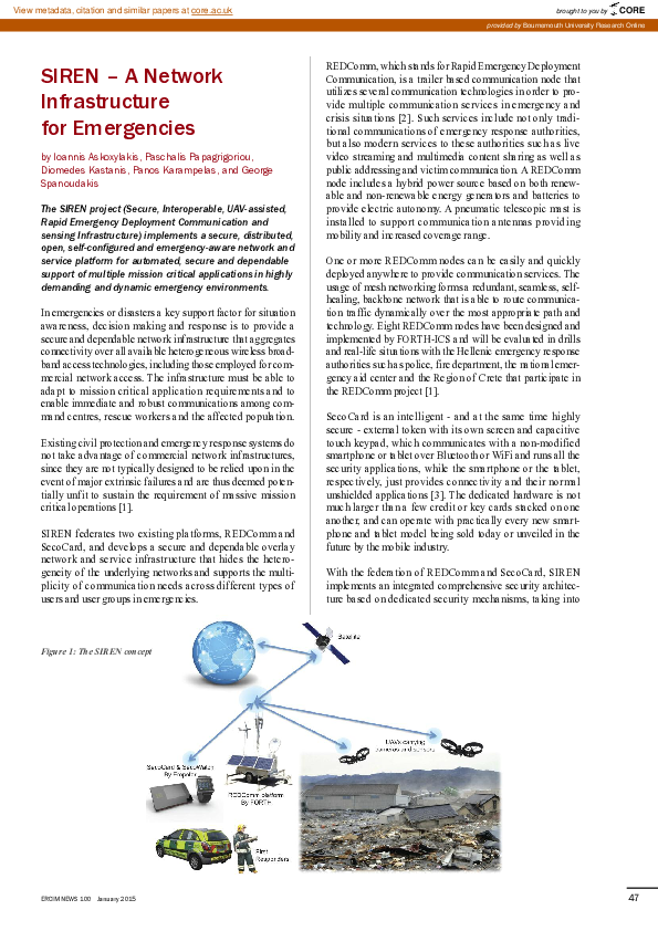 (PDF) SIREN - A Network Infrastructure for Emergencies