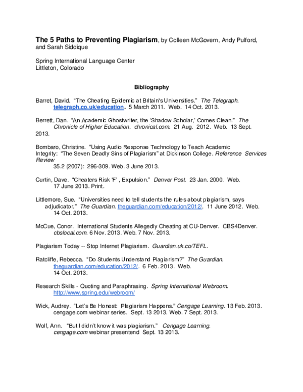 (PDF) The 5 Paths to Preventing Plagiarism, by Colleen McGovern, Andy ...