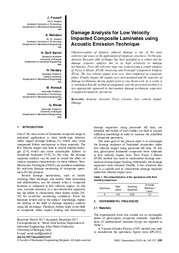 (PDF) Damage analysis for low velocity impacted composite laminates ...