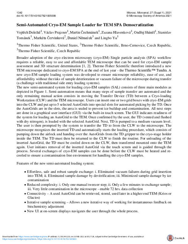 (PDF) Semi-Automated Cryo-EM Sample Loader for TEM SPA Democratization ...