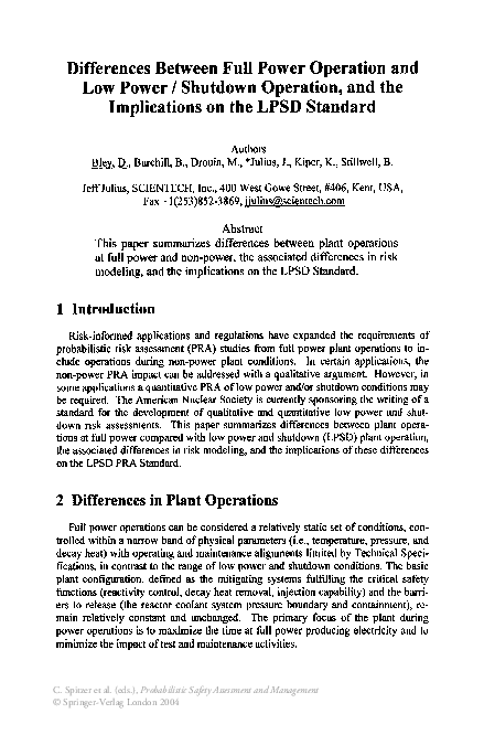 (PDF) Differences Between Full Power Operation and Low Power / Shutdown ...