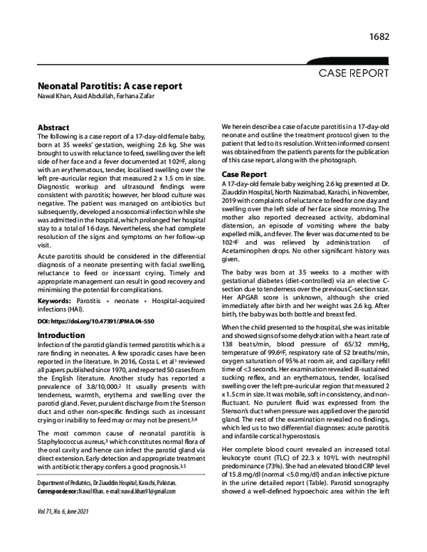 (PDF) Neonatal Parotitis: A case report