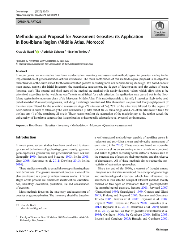 (PDF) Geosite Assessment Methodology in Bou-Iblane