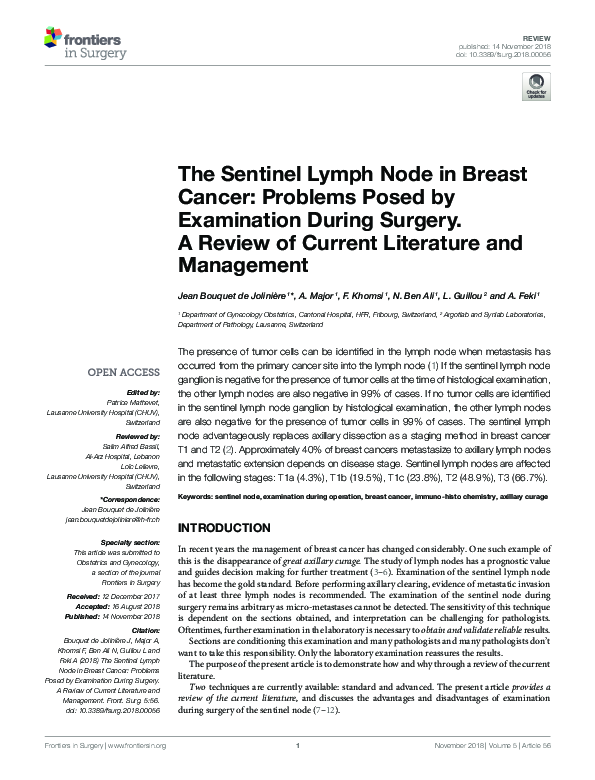 Pdf The Sentinel Lymph Node In Breast Cancer Problems Posed By