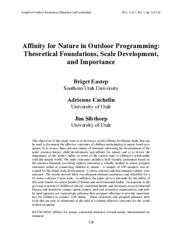 (PDF) Affinity for Nature in Outdoor Programming: Theoretical ...
