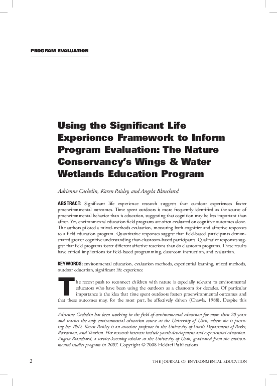 (PDF) Using the Significant Life Experience Framework to Inform Program ...