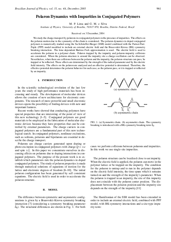 (PDF) Polaron dynamics with impurities in conjugated polymers | Matheus ...
