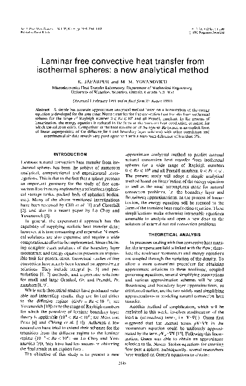(PDF) Laminar free convective heat transfer from isothermal spheres: A ...