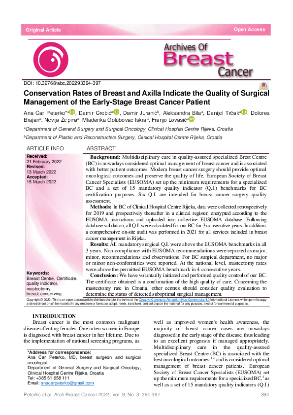 (PDF) Conservation Rates of Breast and Axilla Indicate the Quality of ...
