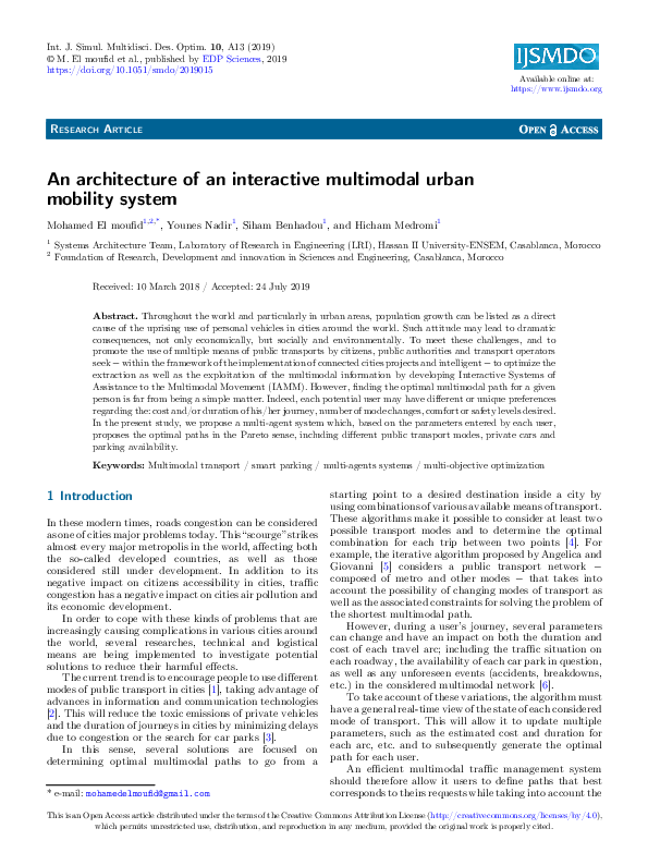 (PDF) An architecture of an interactive multimodal urban mobility system | Younes Nadir ...