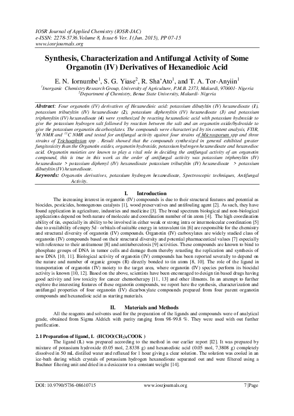 (PDF) Synthesis, Characterization and Antifungal Activity of Some Organotin (IV) Derivatives of ...