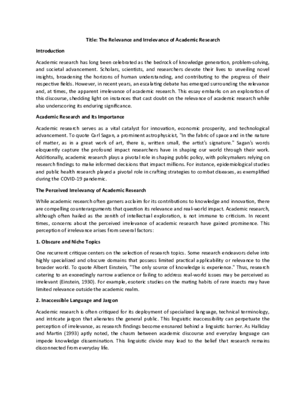 (DOC) The Relevance and Irrelevance of Academic Research