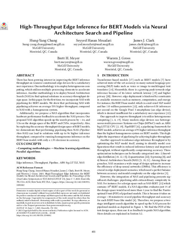 Pdf High Throughput Edge Inference For Bert Models Via Neural Architecture Search And Pipeline 