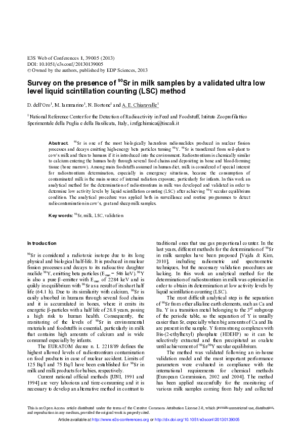 (PDF) Survey on the presence of90Sr in milk samples by a validated ...