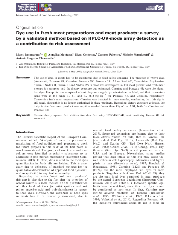 Pdf Dye Use In Fresh Meat Preparations And Meat Products A Survey By A Validated Method Based