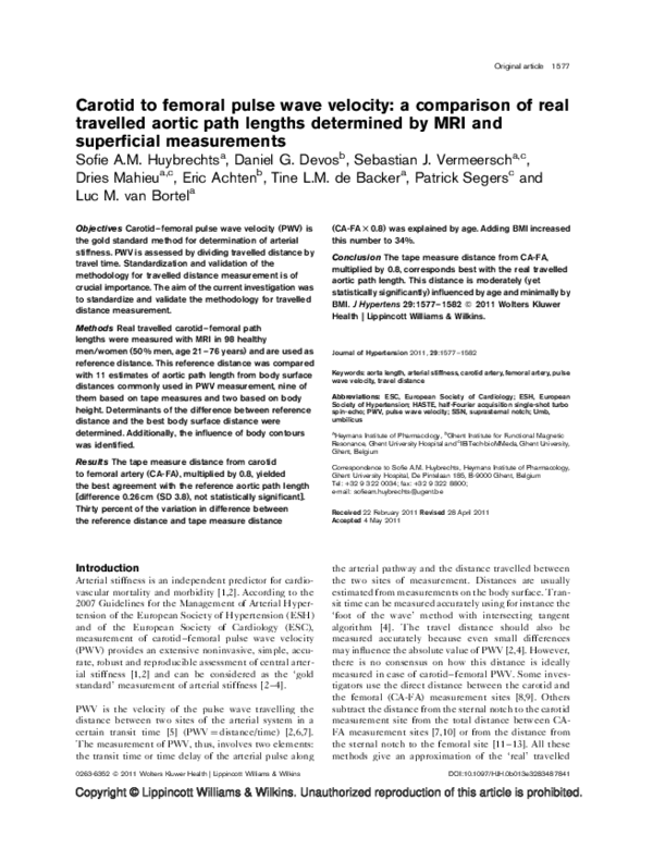 (PDF) Carotid to femoral pulse wave velocity