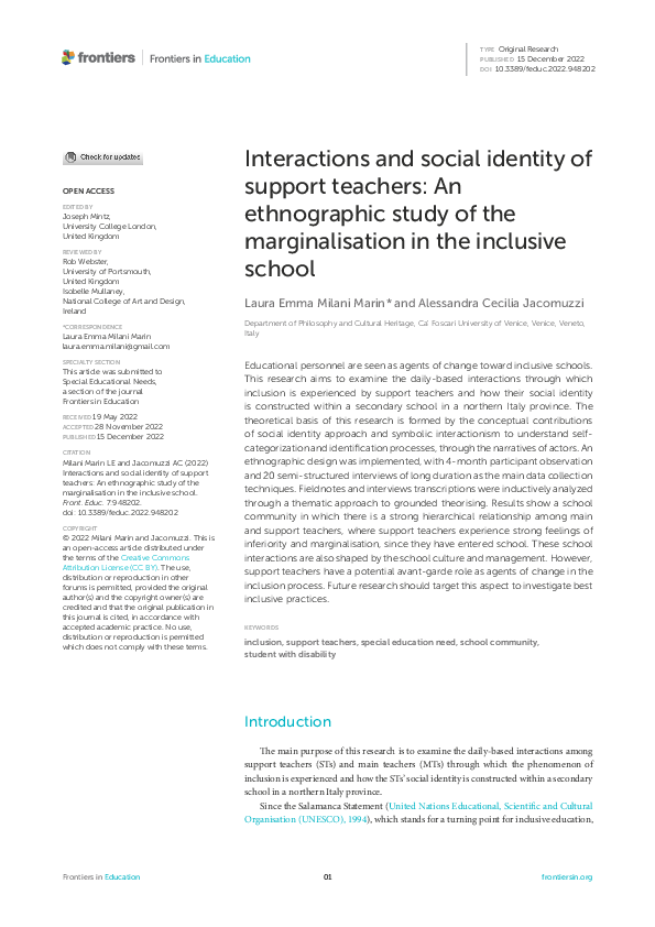 (PDF) Interactions and social identity of support teachers: An ...