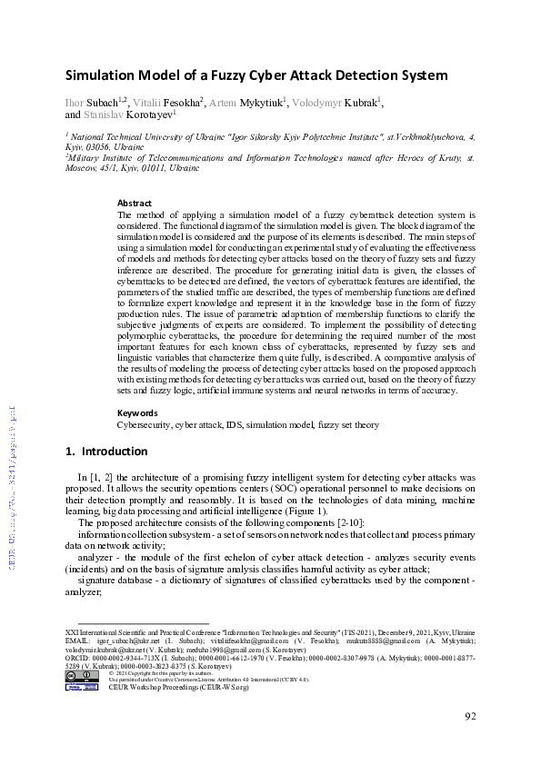 (PDF) Simulation Model of a Fuzzy Cyber Attack Detection System