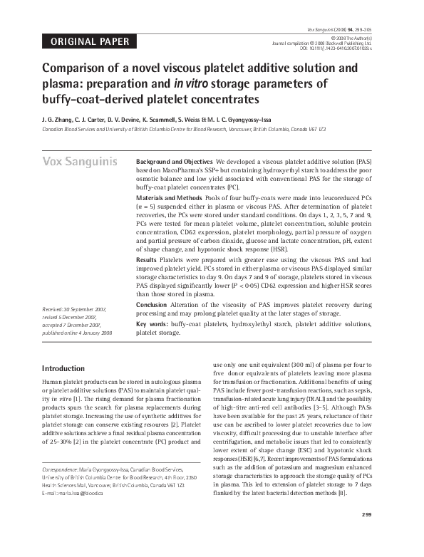 (PDF) Comparison of a novel viscous platelet additive solution and ...